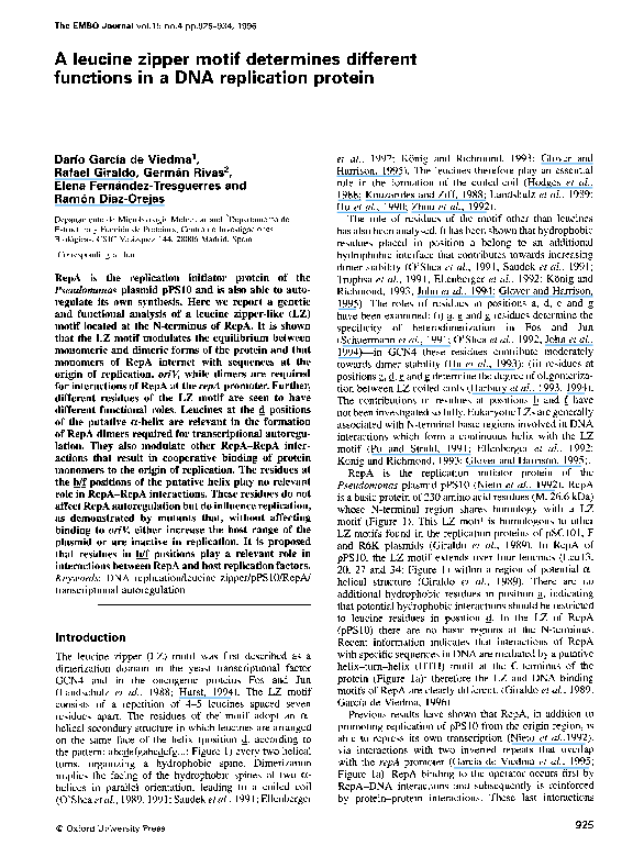 Pdf A Leucine Zipper Motif Determines Different Functions In A Dna