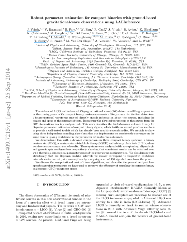 Pdf Parameter Estimation For Compact Binaries With Ground Based Gravitational Wave