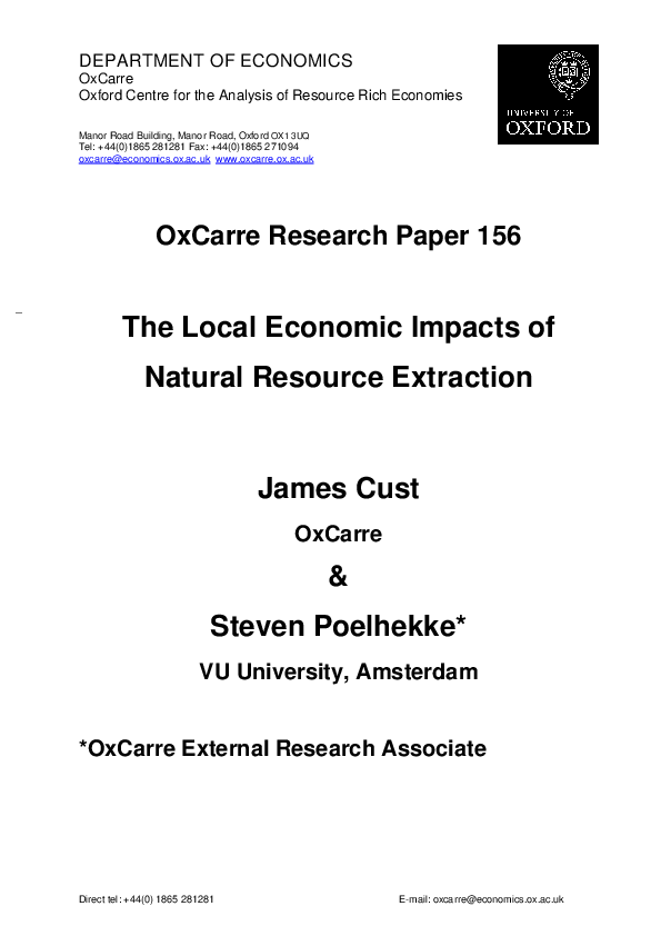 (PDF) The Local Economic Impacts of Natural Resource Extraction