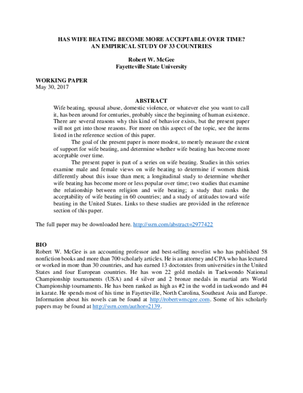 (PDF) HAS WIFE BEATING BECOME MORE ACCEPTABLE OVER TIME? AN EMPIRICAL ...