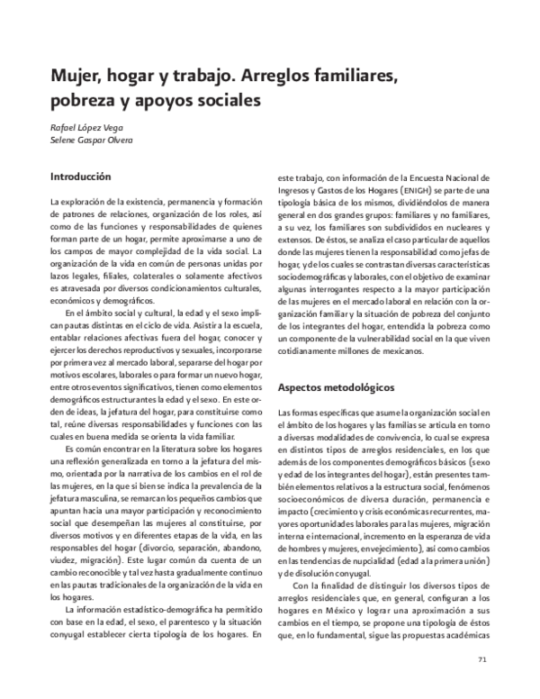 (PDF) Rafael López Vega y Selene Gaspar Olvera (2010). Mujer, hogar y ...