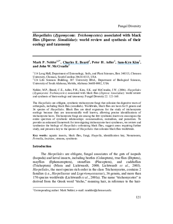 (PDF) Harpellales (Zygomycota: Trichomycetes) associated with black ...