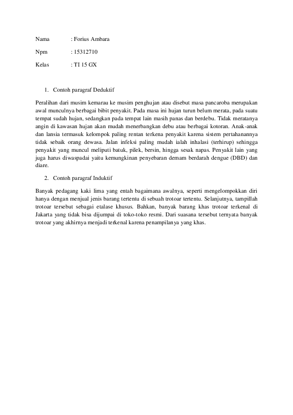 (DOC) Contoh paragraf Deduktif