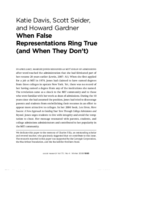 (PDF) When False Representations Ring True (and When They Don’t)