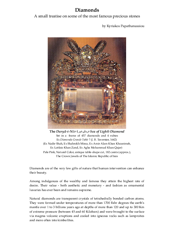 (DOC) Diamonds - A small treatise on some of the most famous precious ...