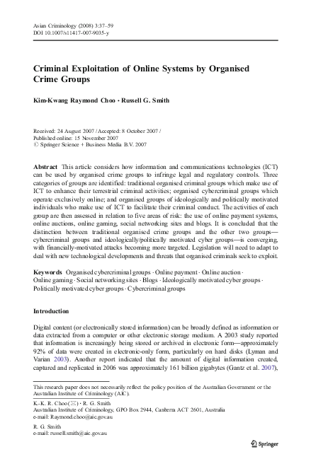 (PDF) Criminal Exploitation of Online Systems by Organised Crime Groups