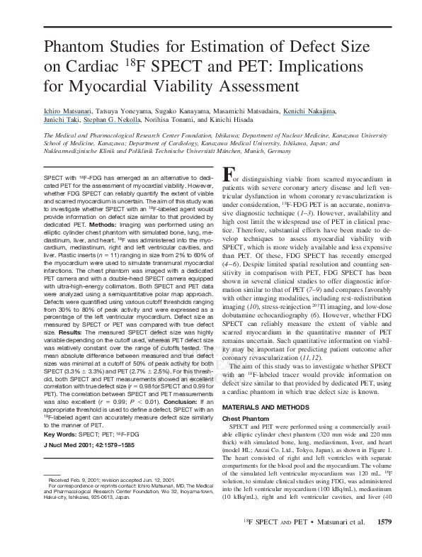 (PDF) Phantom Studies for Estimation of Defect Size on Cardiac 18F ...