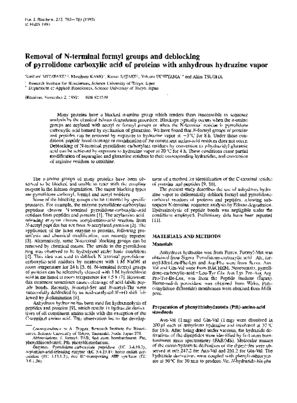 (PDF) Removal of N-terminal formyl groups and deblocking of pyrrolidone carboxylic acid of ...