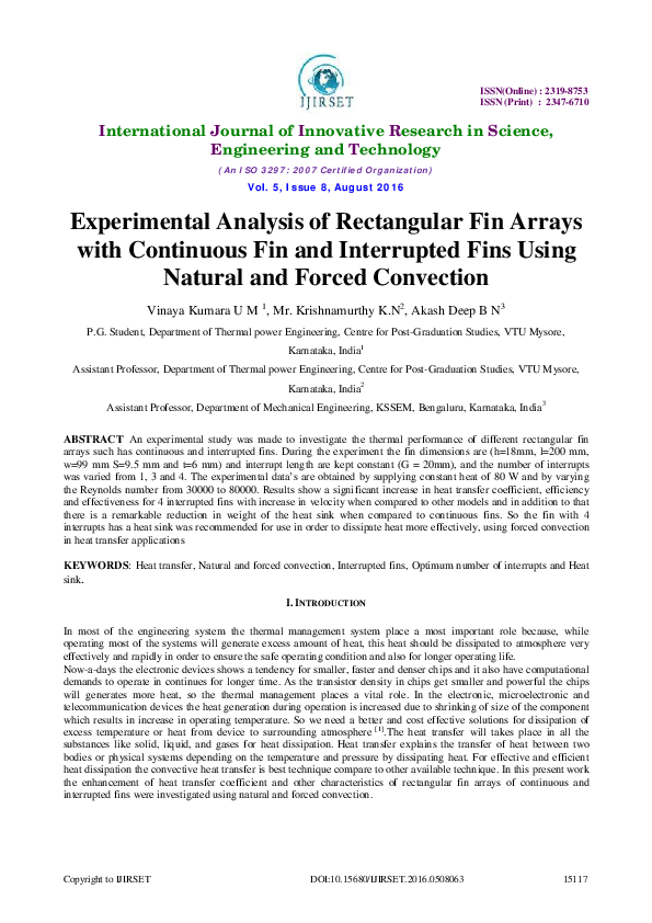 Pdf Experimental Analysis Of Rectangular Fin Arrays With Continuous
