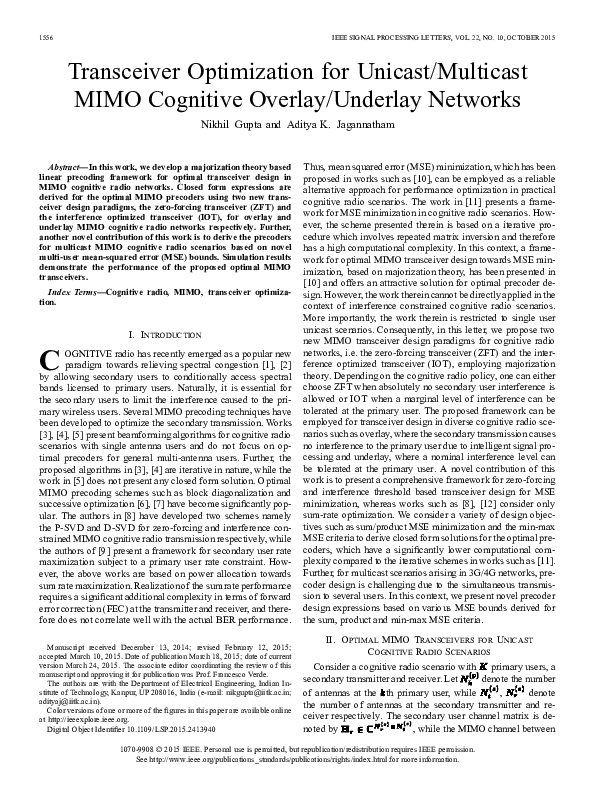 Pdf Transceiver Optimization For Unicastmulticast Mimo Cognitive