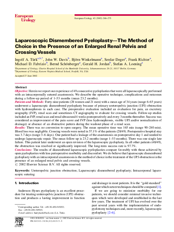 (PDF) Laparoscopic Dismembered Pyeloplasty—The Method of Choice in the ...