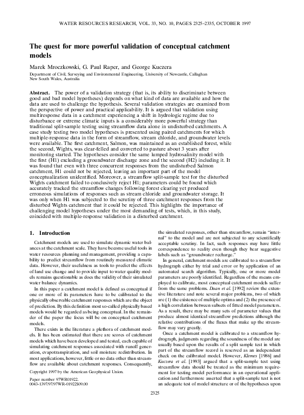 (PDF) The quest for more powerful validation of conceptual catchment models