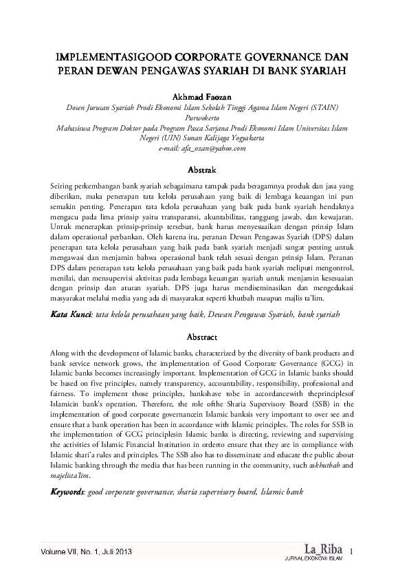 (PDF) ID implementasi good corporate governance dan peran dewan pengawas syariah di bank