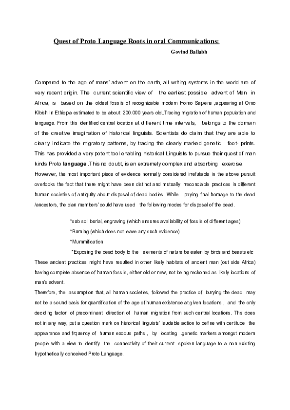 (DOC) Quest of Proto Language Roots in oral Communications
