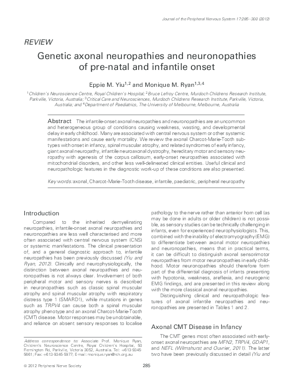 (PDF) Genetic axonal neuropathies and neuronopathies of pre-natal and ...