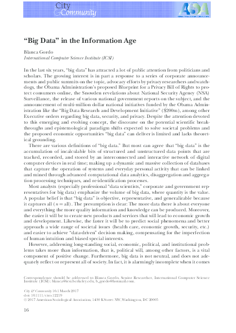 (PDF) "Big Data" in the Information Age