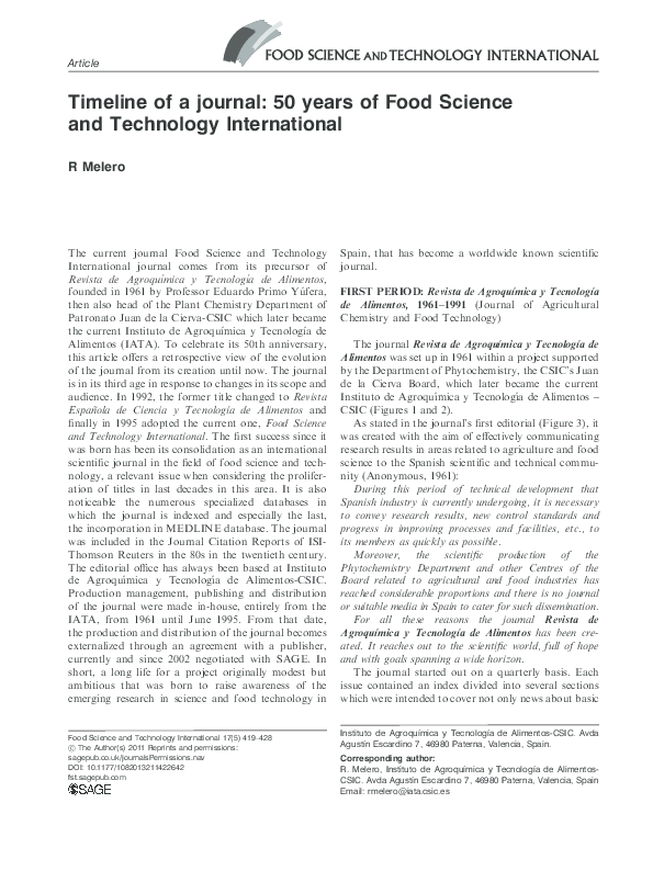 (PDF) Timeline of a journal: 50 years of Food Science and Technology ...