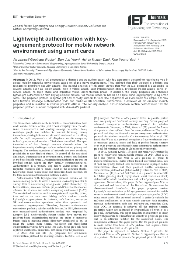 Pdf Lightweight Authentication With Key Agreement Protocol For Mobile Network Environment