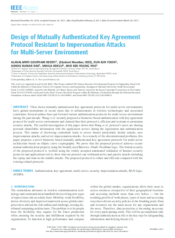 (PDF) Design of Mutually Authenticated Key Agreement Protocol Resistant to Impersonation Attacks ...