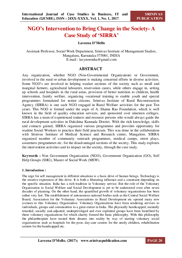 (PDF) NGO’s Intervention to Bring Change in the Society- A Case Study ...