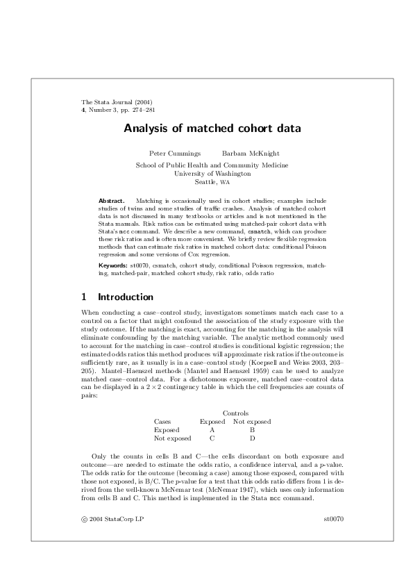(PDF) Analysis of matched cohort data