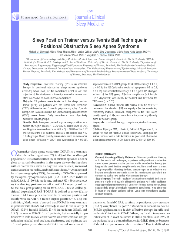 (PDF) Sleep Position Trainer versus Tennis Ball Technique in Positional ...