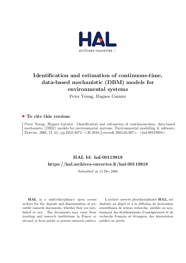 Pdf Identification And Estimation Of Continuous Time Rainfall Flow Models