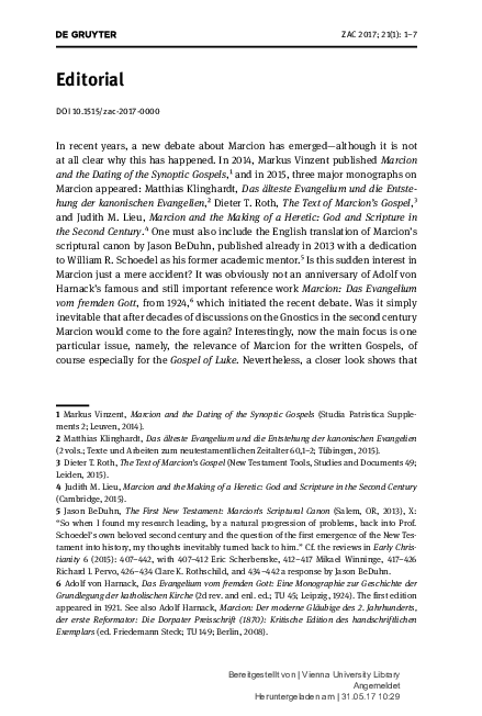 (PDF) Marcion's Gospel - Editorial for special issue of Journal of ...