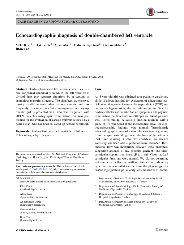 (PDF) Echocardiographic diagnosis of double-chambered left ventricle