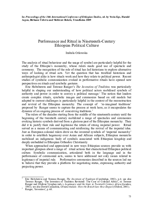 (PDF) Performance and Ritual in Nineteenth-century Ethiopian Political ...