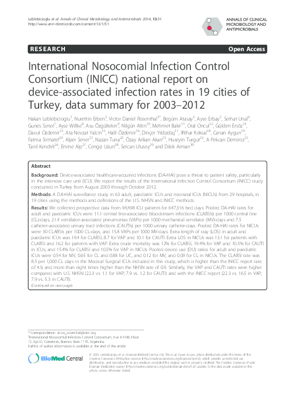 (PDF) International Nosocomial Infection Control Consortium INICC