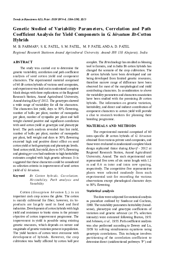 (PDF) Genetic Studied of Variability Parameters, Correlation and Path Coefficient Analysis for ...