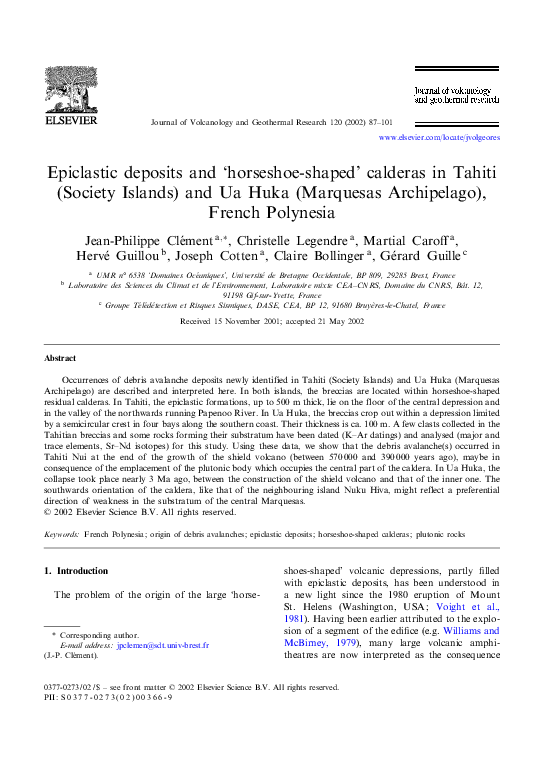 (PDF) Epiclastic deposits and 'horseshoe-shaped' calderas in Tahiti ...