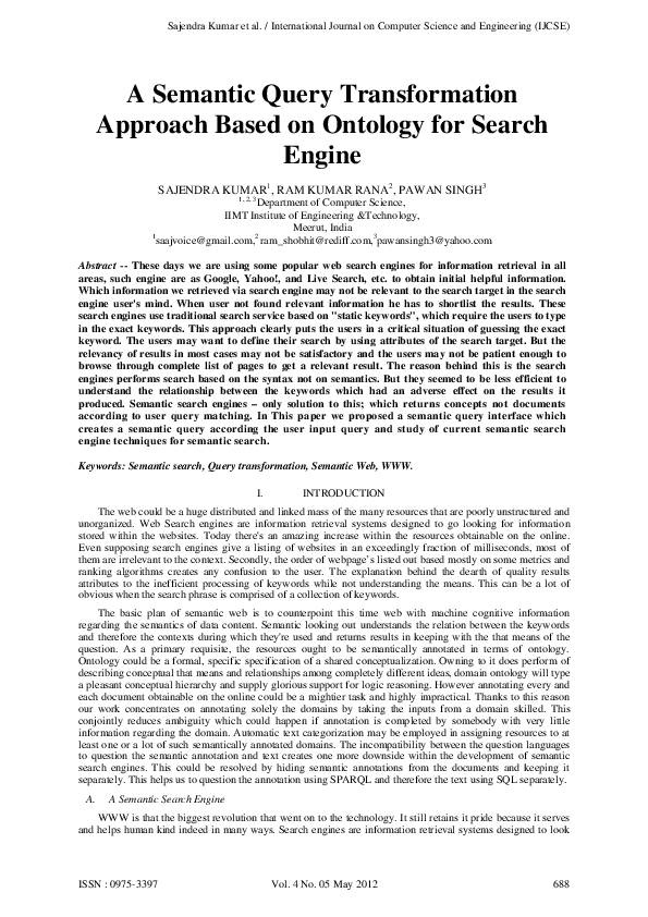 (PDF) A Semantic Query Transformation Approach Based on Ontology for Search Engine