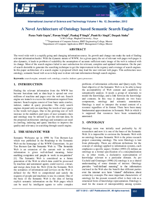 (PDF) A Novel Architecture of Ontology based Semantic Search Engine