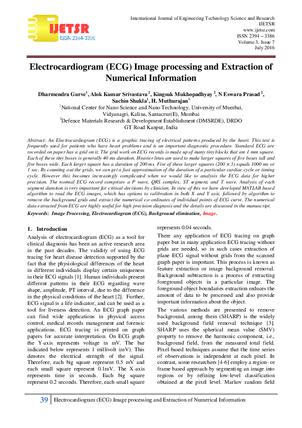 Pdf Electrocardiogram Ecg Image Processing And Extraction Of
