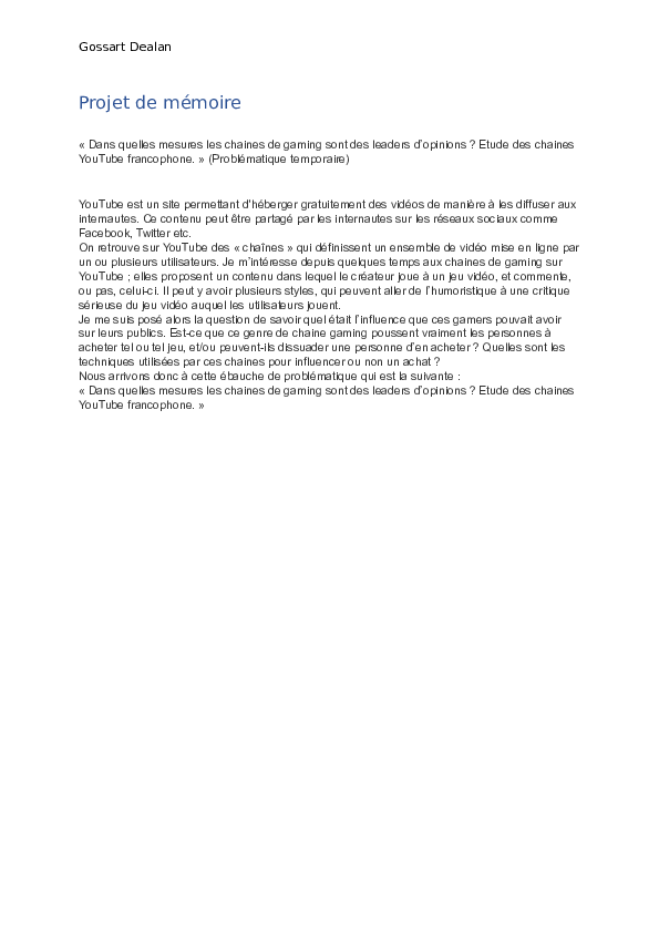 (DOC) Projet de mémoire