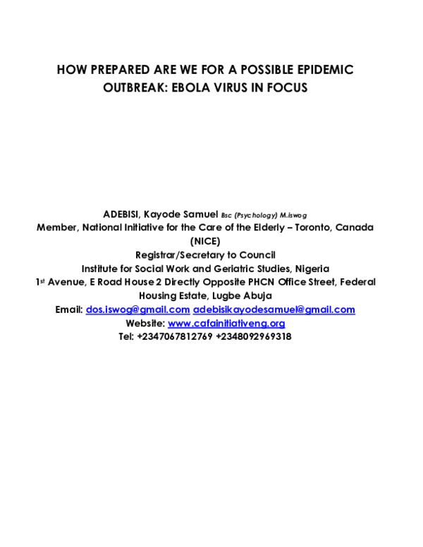 (PDF) HOW PREPARED ARE WE FOR A POSSIBLE EPIDEMIC OUTBREAK: EBOLA VIRUS ...