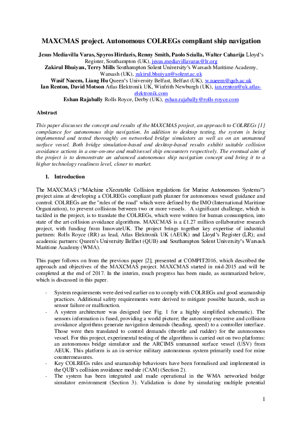 Pdf Maxcmas Project Autonomous Colregs Compliant Ship Navigation