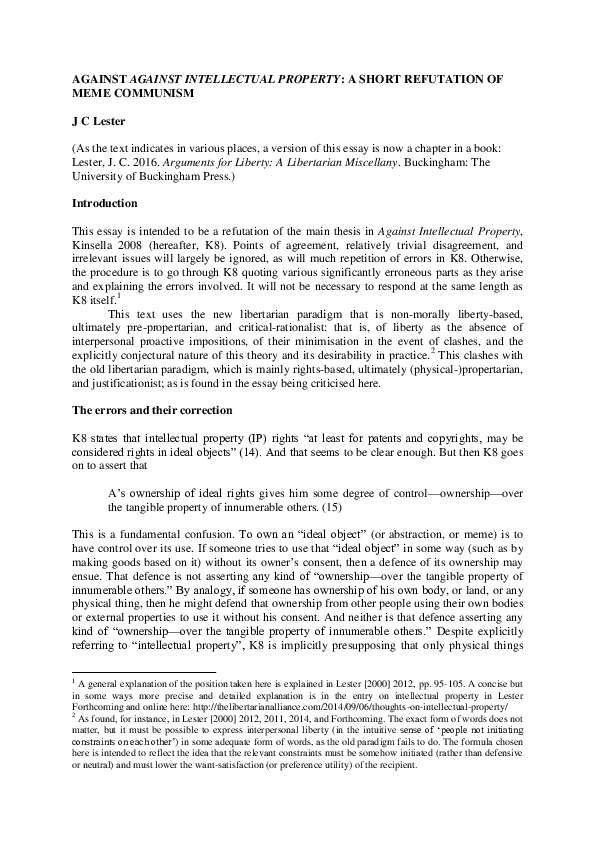 (PDF) Against "Against Intellectual Property": a Short Refutation of ...