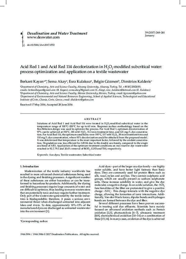 (PDF) Acid Red 1 and Acid Red 114 decolorization in H 2 O 2 -modified ...