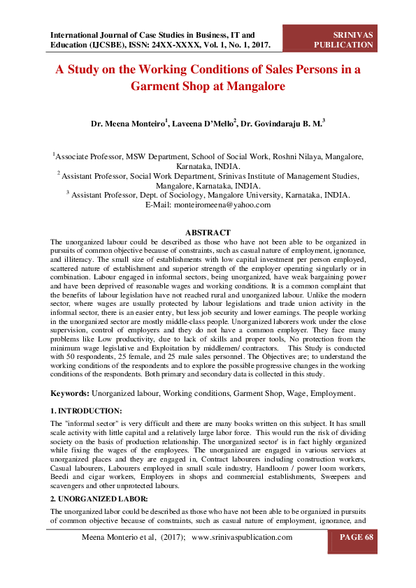 (PDF) A Study on the Working Conditions of Sales Persons in a Garment ...