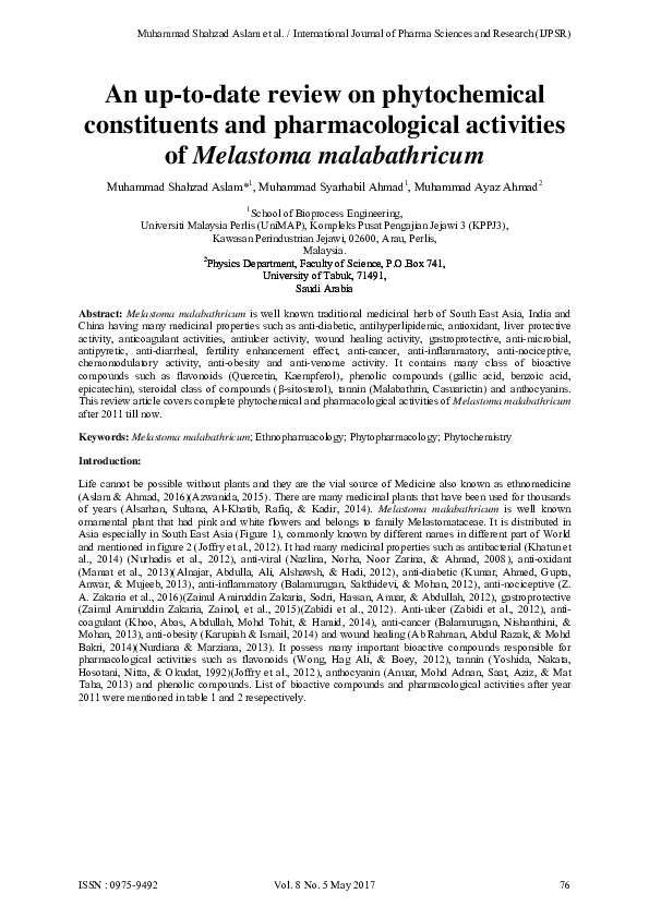 (PDF) An up-to-date review on phytochemical constituents and pharmacological activities of ...