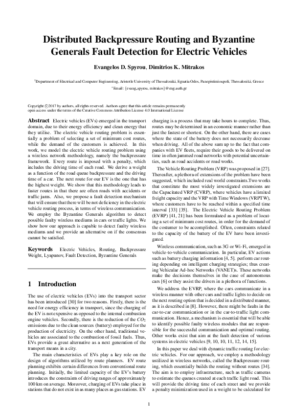 Pdf Distributed Backpressure Routing And Byzantine Generals Fault Detection For Electric Vehicles