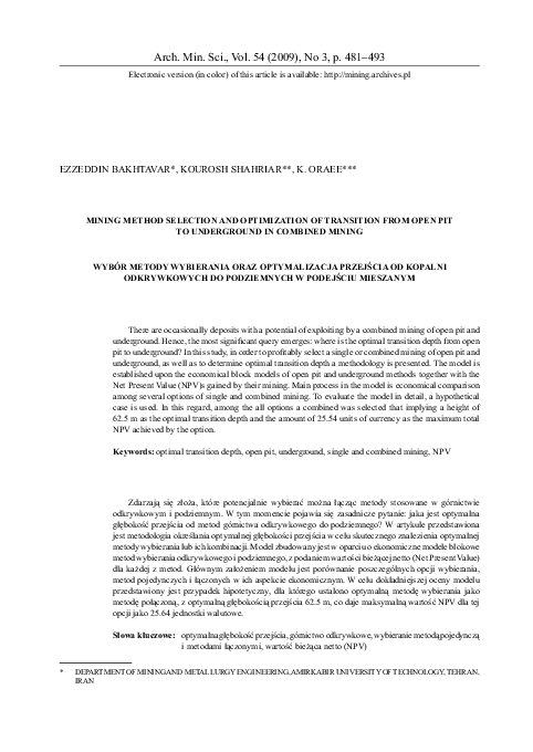 (PDF) Mining method selection and optimization of transition from open pit to underground in ...