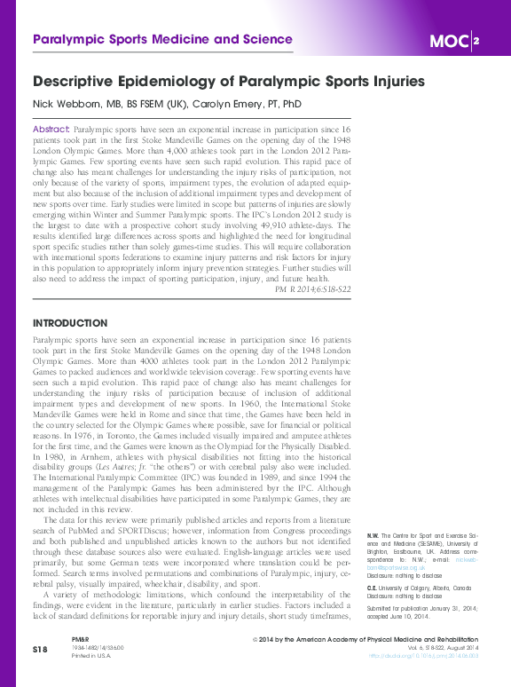 (PDF) Paralympic Sports Medicine and Science Descriptive Epidemiology ...