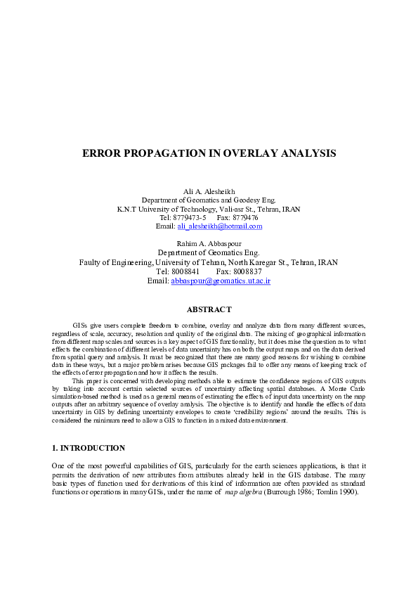 Pdf Error Propagation In Overlay Analysis