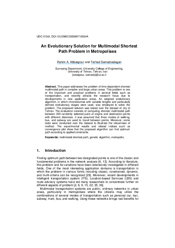 Pdf An Evolutionary Solution For Multimodal Shortest Path Problem In