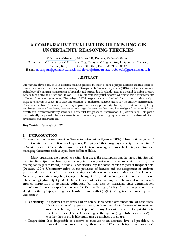 (PDF) A Comparative Evaluation of Existing Gis Uncertainty Reasoning Theories