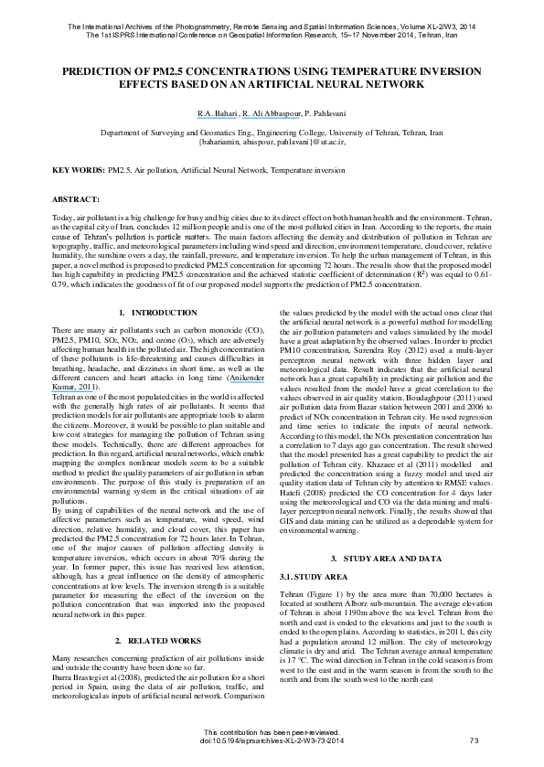 Pdf Prediction Of Pm2 5 Concentrations Using Temperature Inversion Effects Based On An